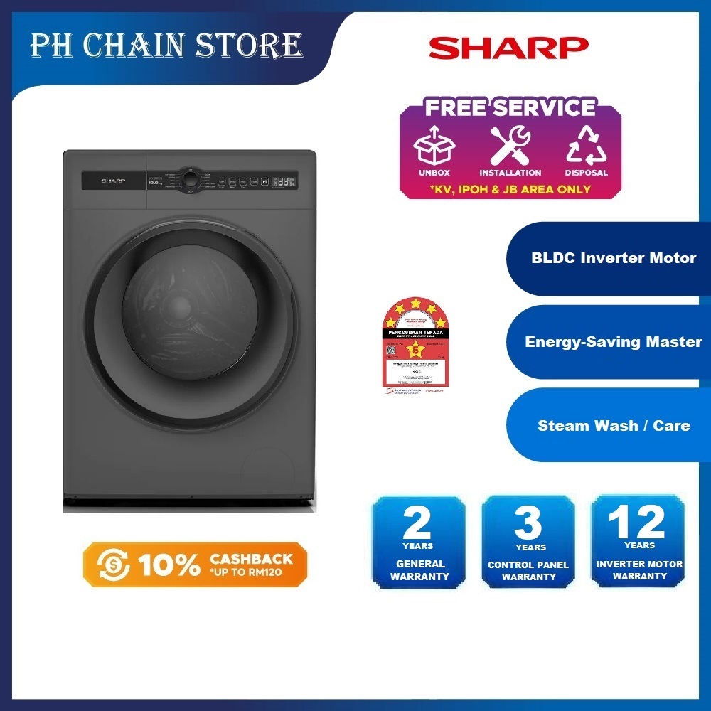 SHARP 8KG 9KG 10KG INTELLIGENT INVERTER FRONT LOAD WASHING MACHINE ...