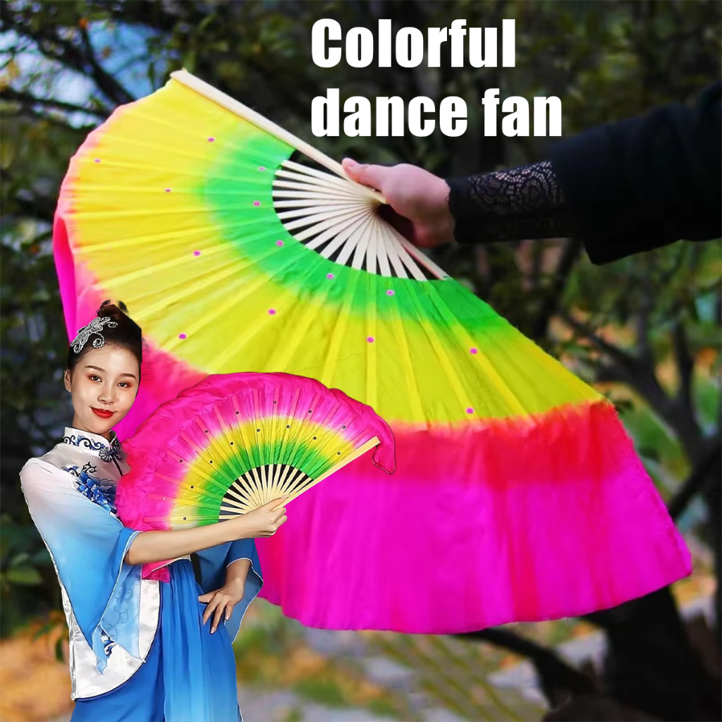 Half Circle Chinese fan dance Silk Veil Dance Fans Bamboo Ribs Yangko ...