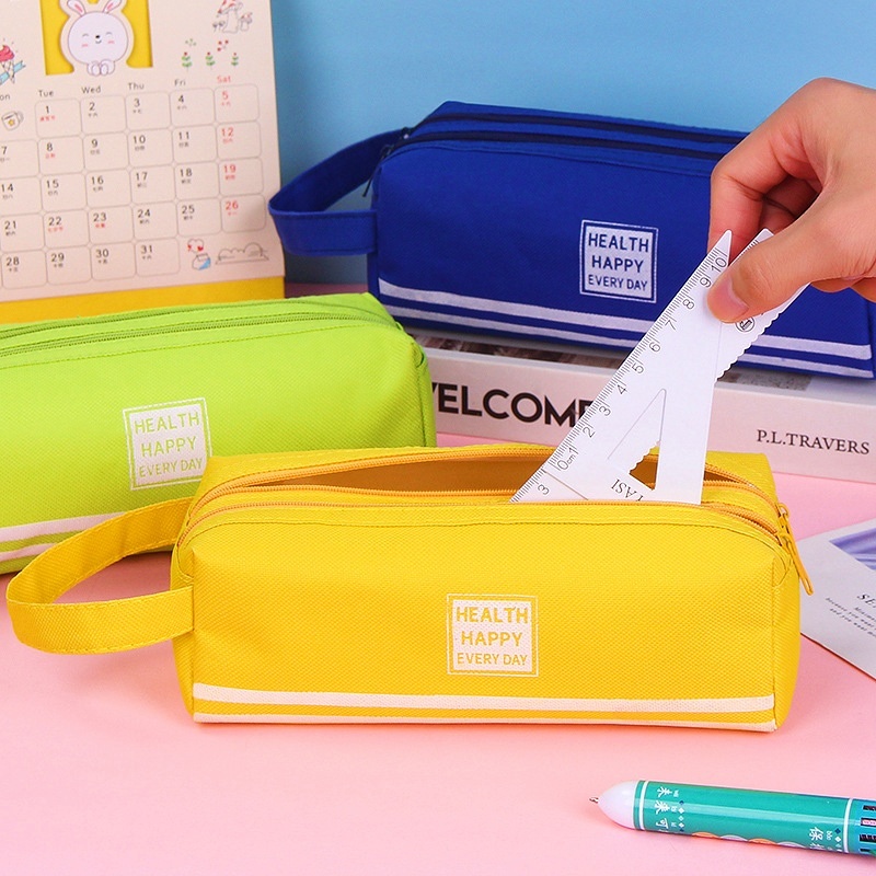 Ready Stock Large Double Layer Pencil Case Double Zip Canvas Pen Pouch ...