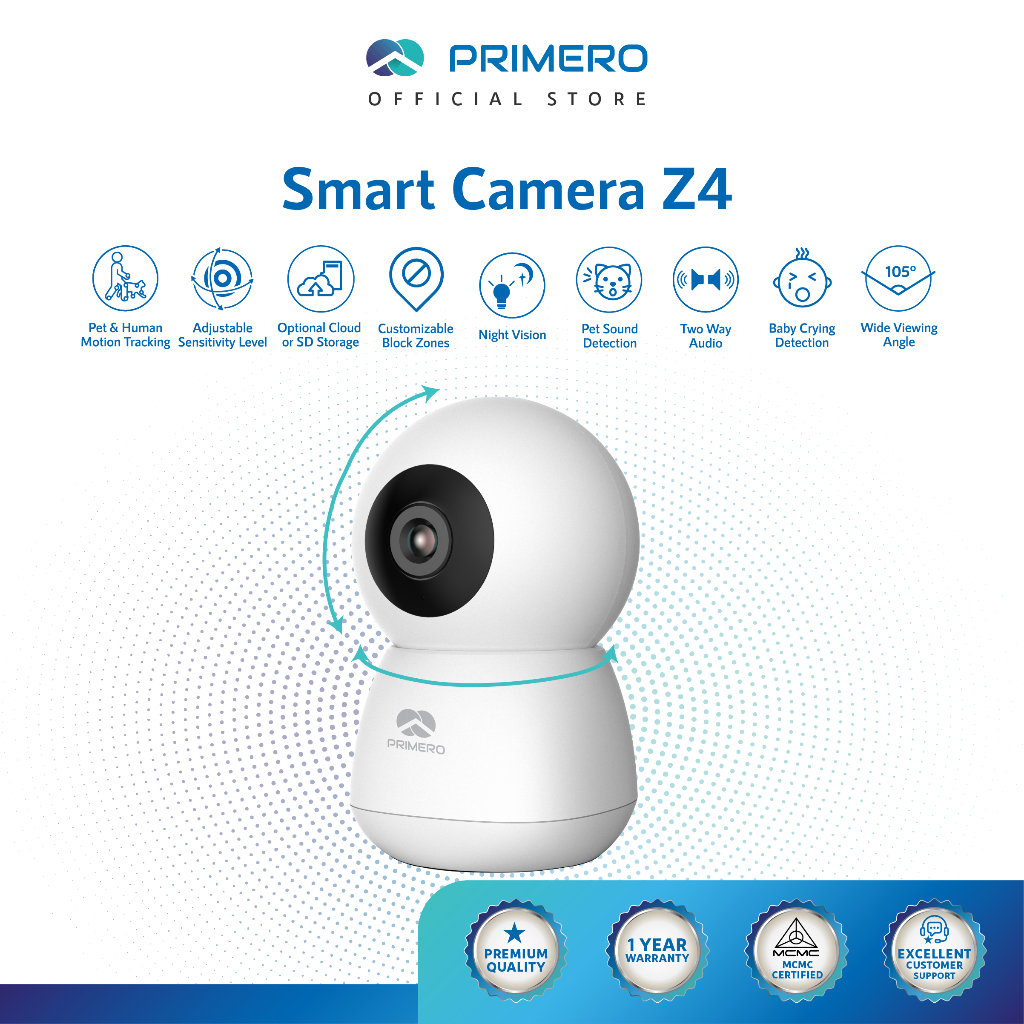 PRIMERO Smart Security Indoor Camera Z4 Full HD with Motion Tracking, Sound Detection & Night ...