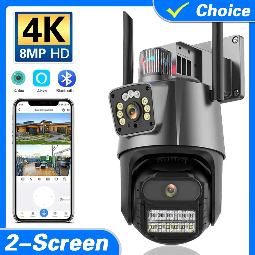 IP Camera 8MP 4K WiFi Dual Lens Dual Screen Security CCTV Video ...
