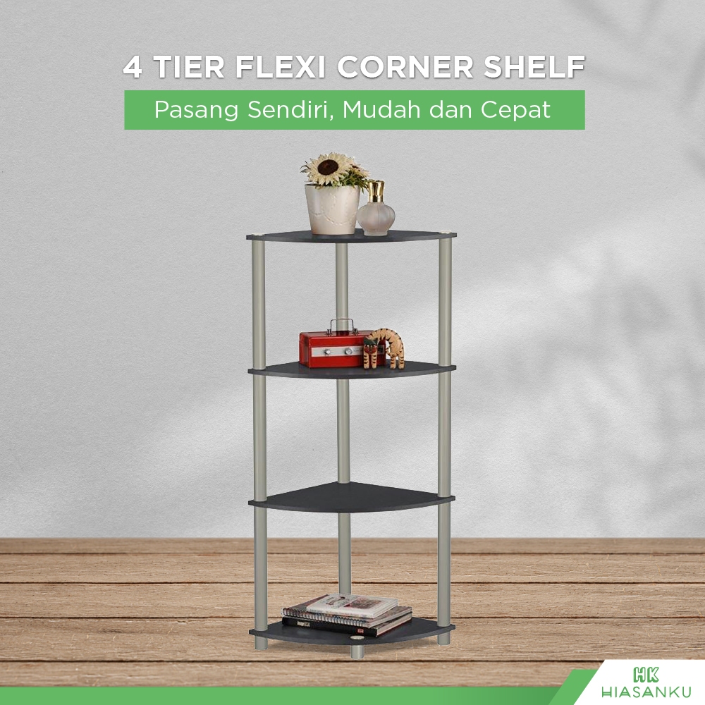 HK 4 Tier Corner Shelves/Book Shelf/Display Rack/No Tools Rak Dapur 4 ...