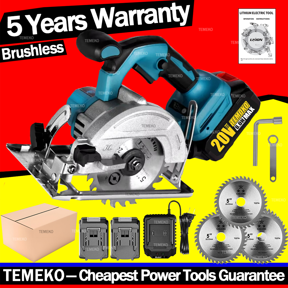 TEMEKO 5" Circular Saw Cordless Electric Wood Plastic Marble Cutter ...