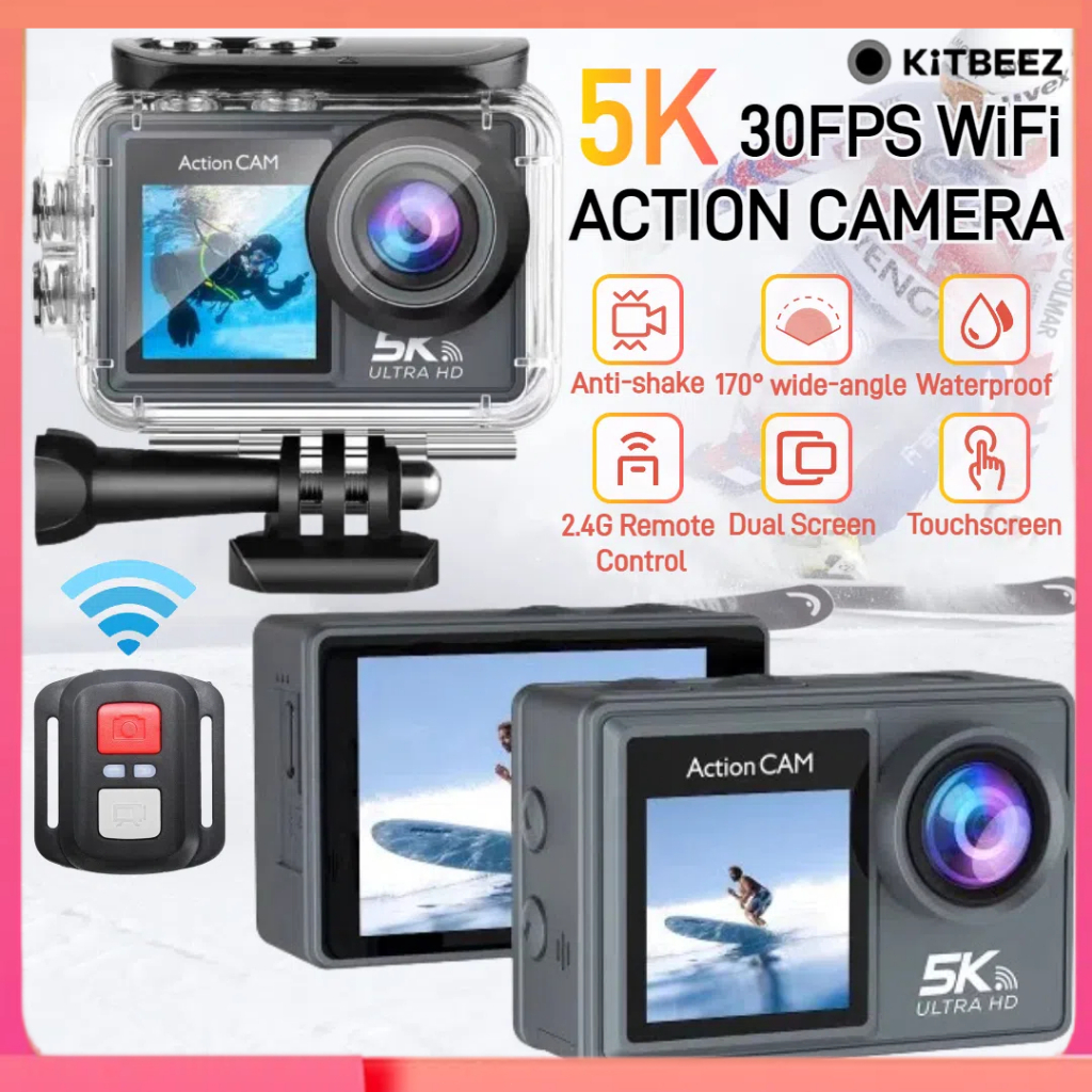 HOT🔥 5K 30FPS WiFi Action Mini Camera 48MP HD Dual Screen with Remote ...