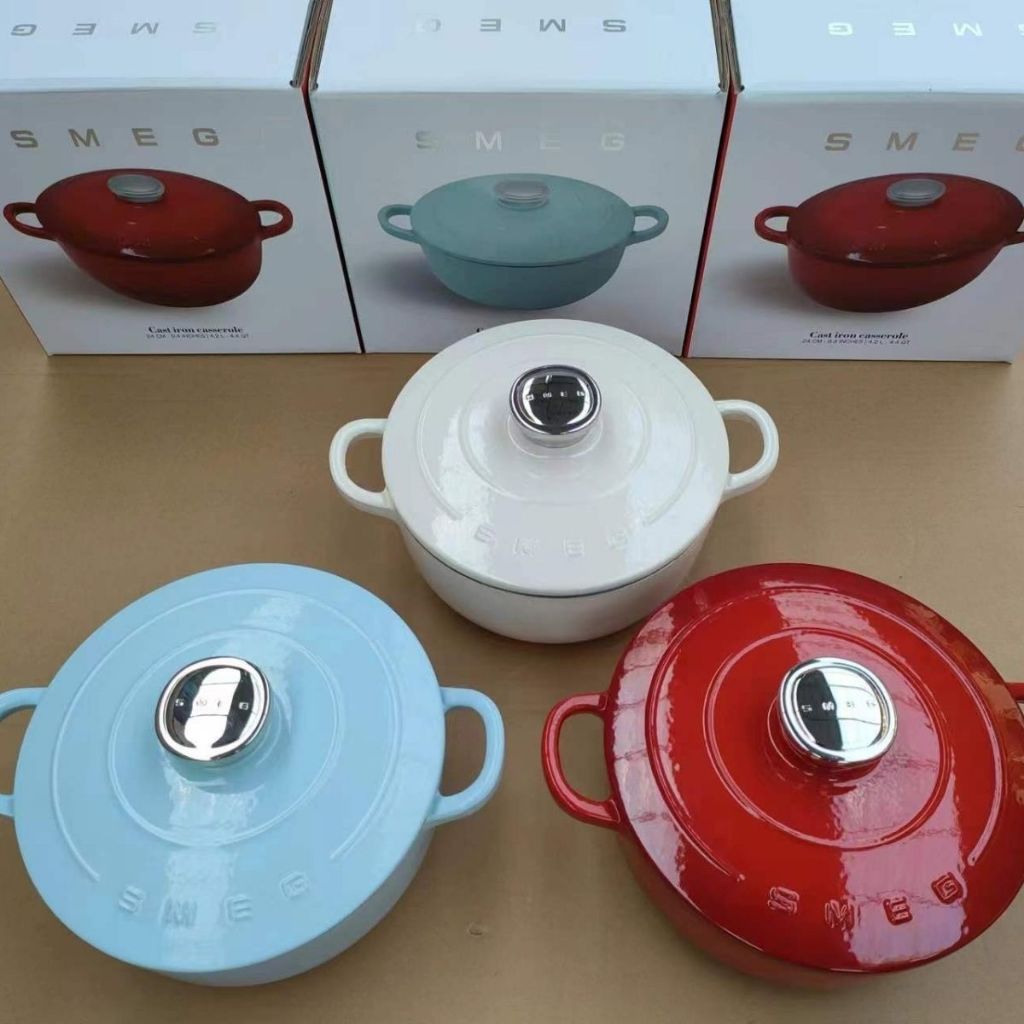Smeg enamel pot 24CM vintage cast iron pot retro with lid enamel pot ...