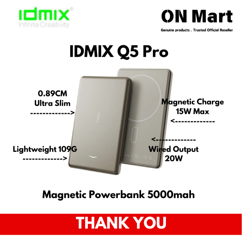 Idmix Q5 Pro Magnetic Powerbank 5000Mah | 15W Magnetic Charge | 1 Year Warranty | Shopee Malaysia