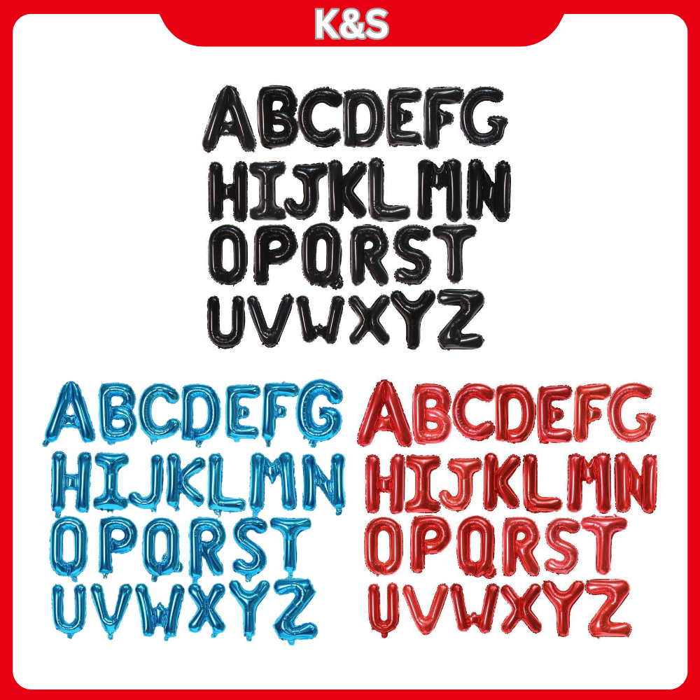 16 Inch A-Z Alphabet Letters Number Foil Black Blue Red Color Party ...