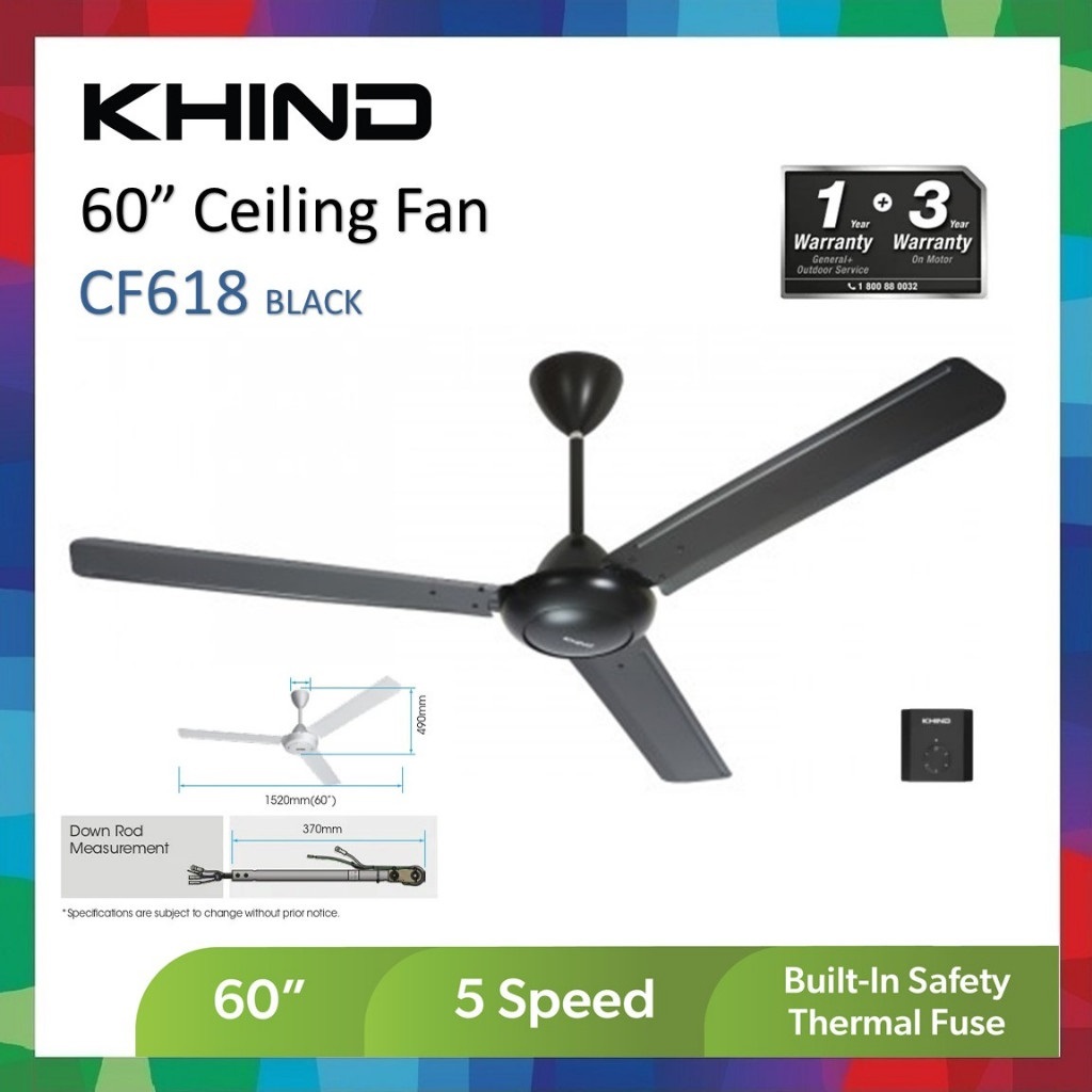 KHIND 60" Ceiling Fan CF618 white CF618B Black/ Kipas Siling Kipas ...