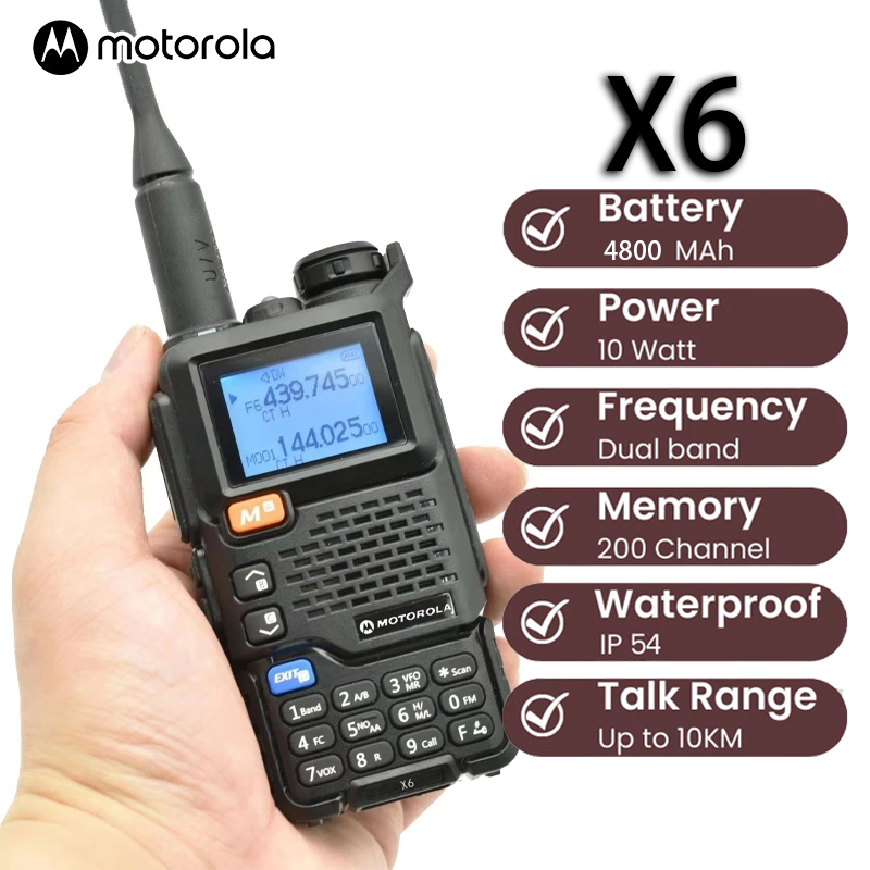 Motorola Walkie talkie 10KM X6 long range 4800mAH 10W High Power FM AM ...