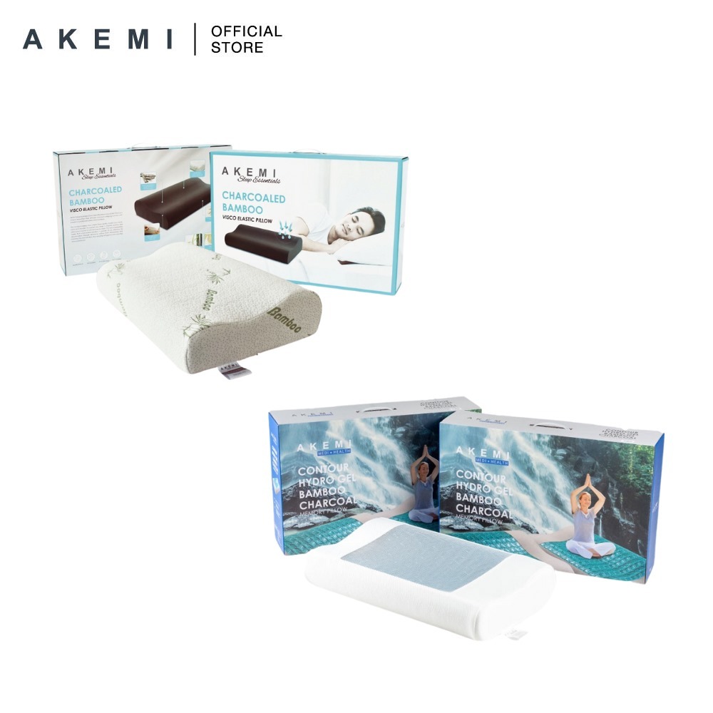 [B1F1] AKEMI M+H Contour Hydro Gel Bamboo Charcoal Memory Pillow / Charcoal Bamboo Visco Elastic ...