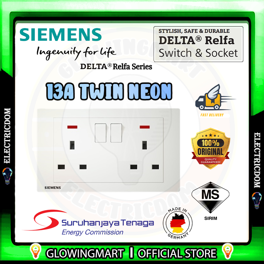 SIEMENS DELTA® Relfa SERIES 13A TWIN GANG SWITCHED SOCKET WITH NEON ...