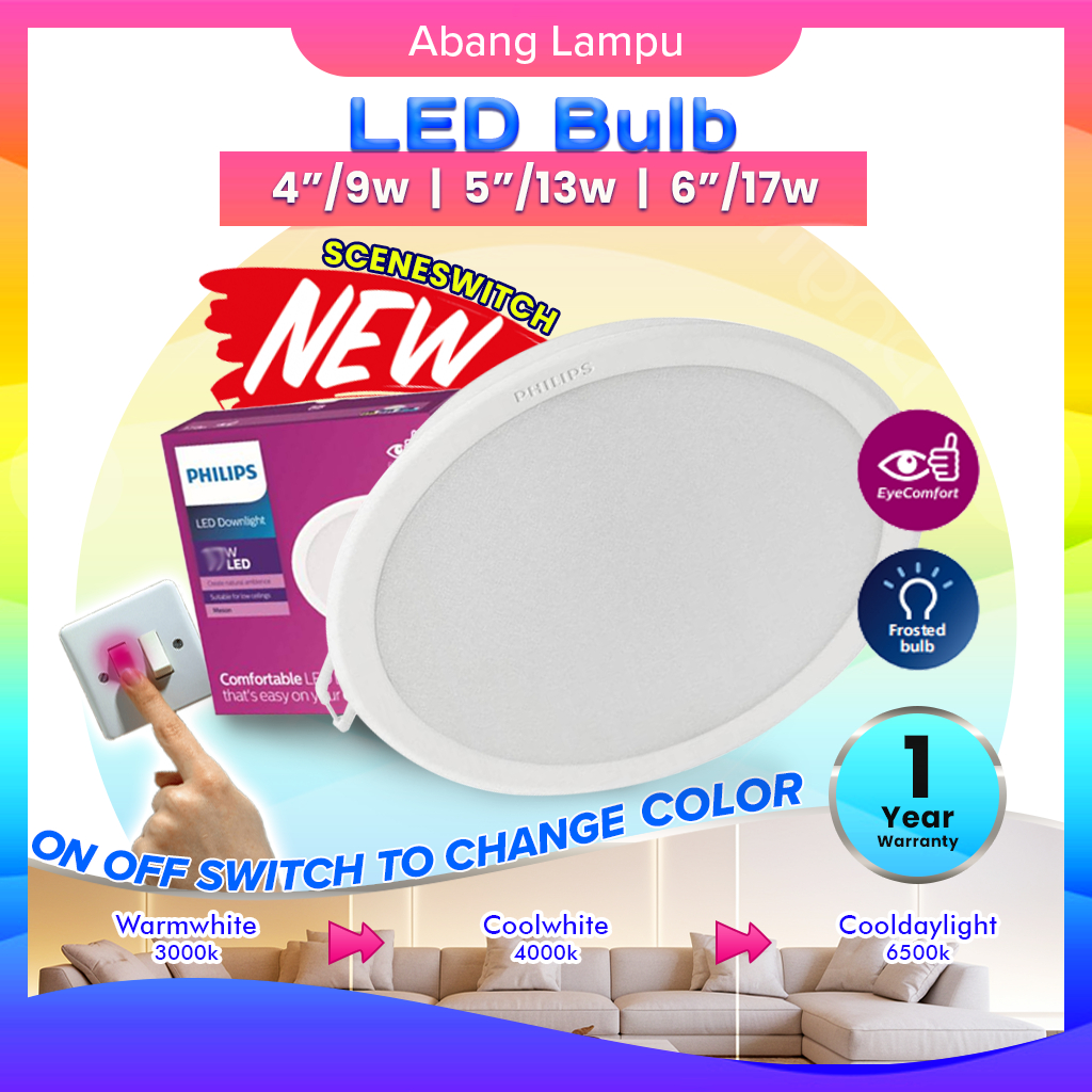 Philips Meson Downlight 4" 5" 6" 9W 13W 17W Scene Switch 3 Colour ...