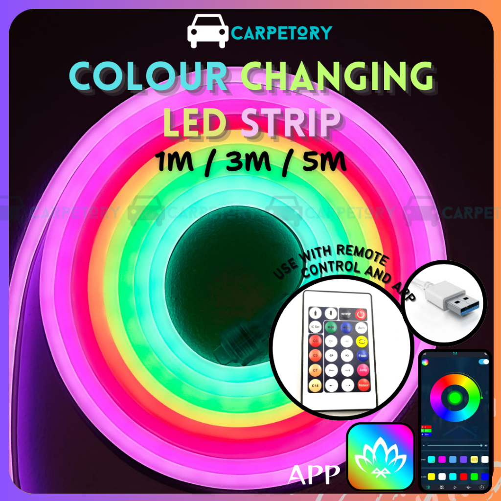 LED NEON CHANGING COLOUR RGB USB Light Strip Rainbow DIY Control App ...