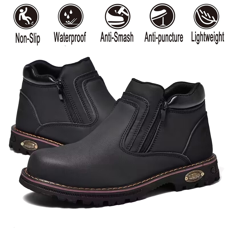 Safety Shoes 1707 Mid Cut Zip Type Safety Boots | Shopee Malaysia