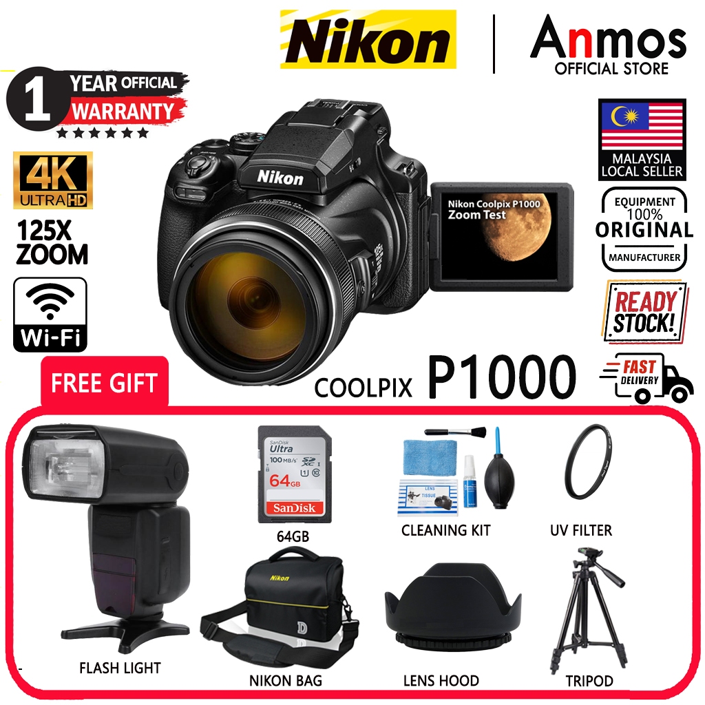 Nikon Coolpix P1000 125X 28-3000mm Super Zoom 4K UHD Video Recording SnapbridgeWiFi Bluetooth ...