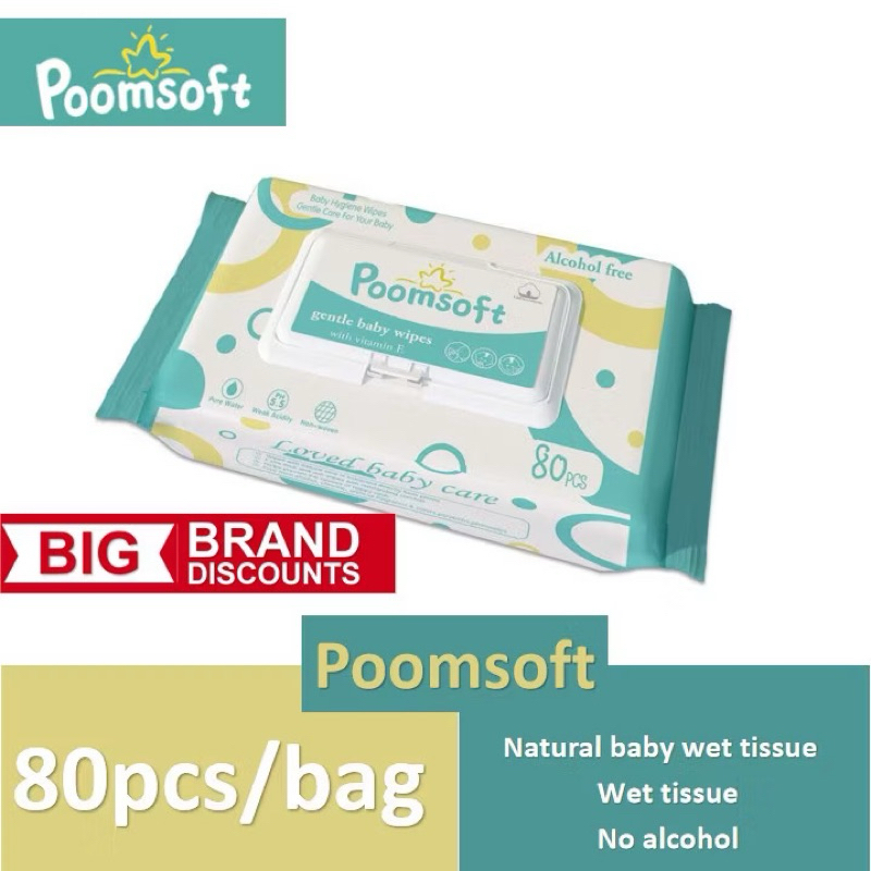 POOMSOFT Non Alcohol Baby Wet Wipes/Wet Tissue (80 Pcs/Pack) | Shopee ...