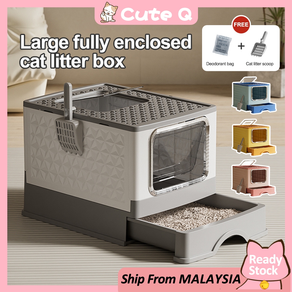 Cute Q cat toilet box cat litter box extra large tempat berak kucing ...