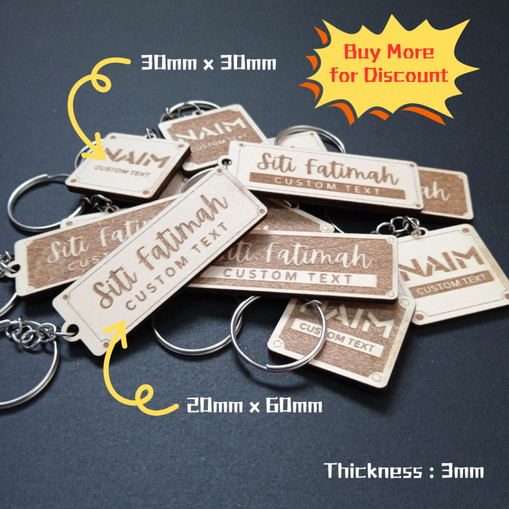 CUSTOM KEYCHAIN CUTE NAME NAMA ENGRAVE KAYU WOOD STUDENT GURU FAMILY ...