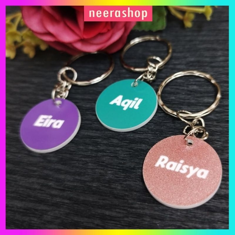 [KOC133] Keychain Nama Bentuk Bulat Acrylic Pelbagai Warna.Keychain ...