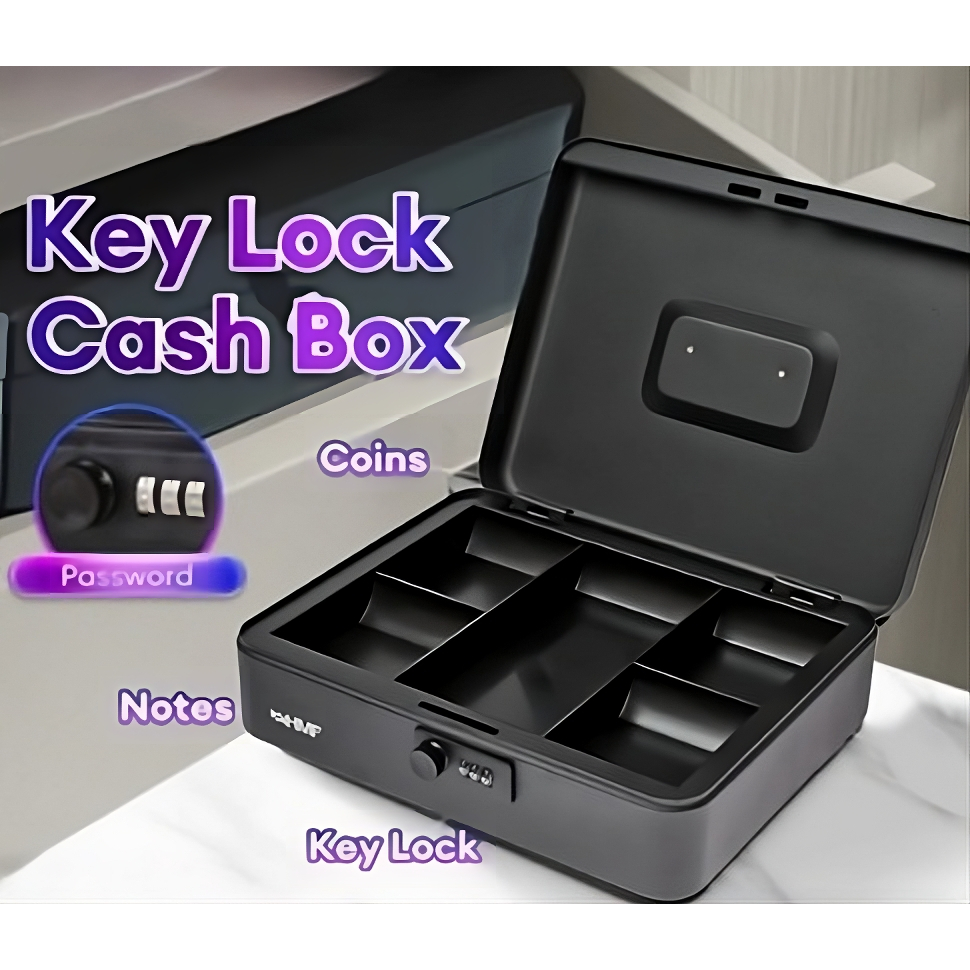Cash Box With Lock Safety Box Storage Compartment Tray Money Box Money ...
