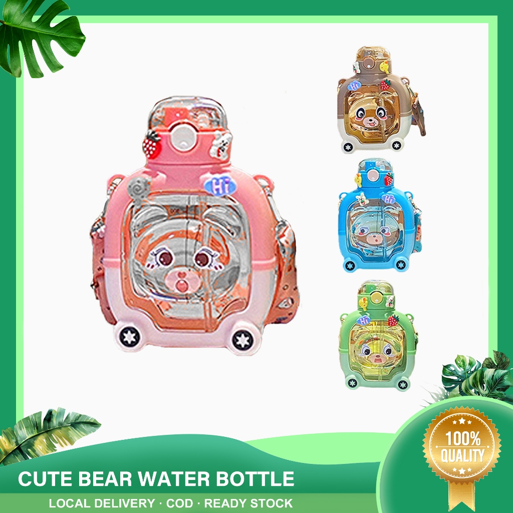 Cute Bear Botol Air Viral Plastik Beruang Kartun 1000ML double drinking ...