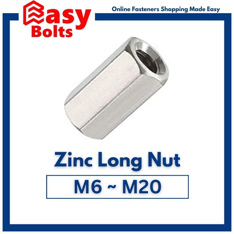 Zinc / GI Long Nut - M6 ~ M20 (Coarse Thread) (High Tensile Hexagon ...