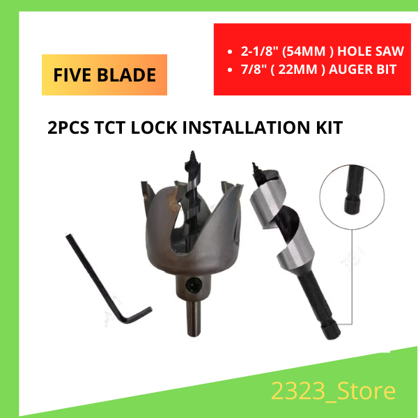 2Pcs TCT Door Know Lock Installation Kit Heavy Duty 5 Blades 54mm Hole ...