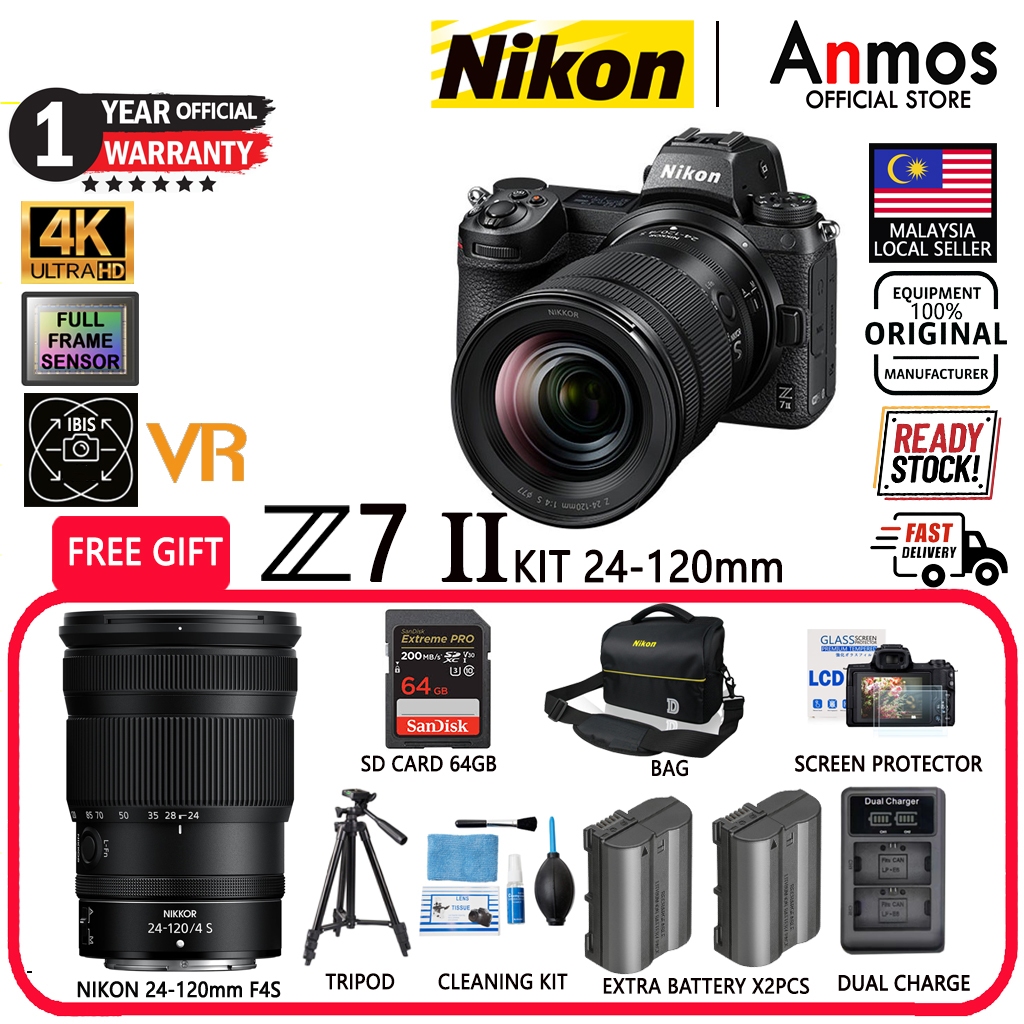 Nikon Z 7II / Z7 II / Z7II Mirrorless Digital Camera + 24-70mm F4 Lens FTZ II ADAPTER (1 YEAR ...