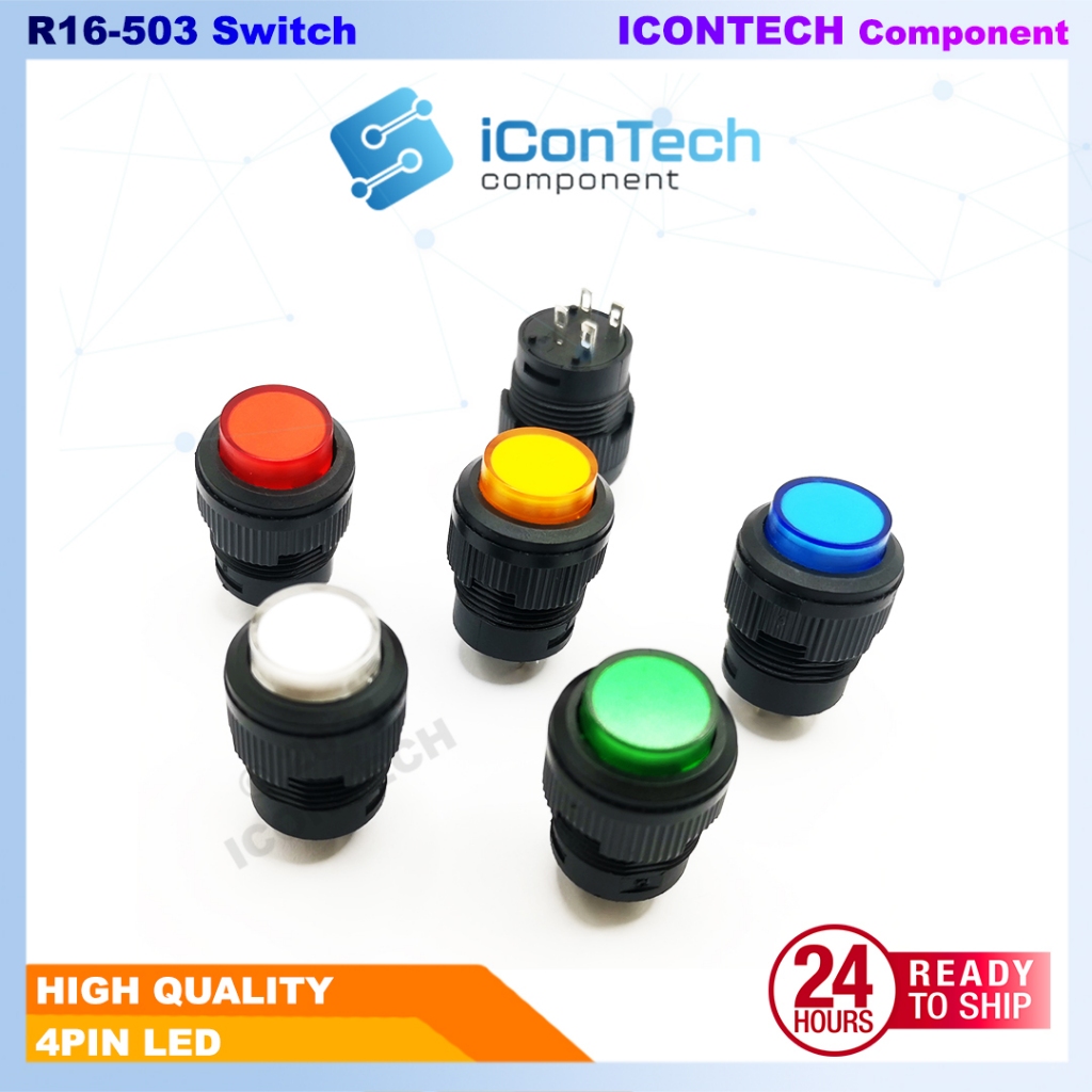 R16-503 16mm Latching/Momentary Push Button Switch LED 3A-250V R16 ...