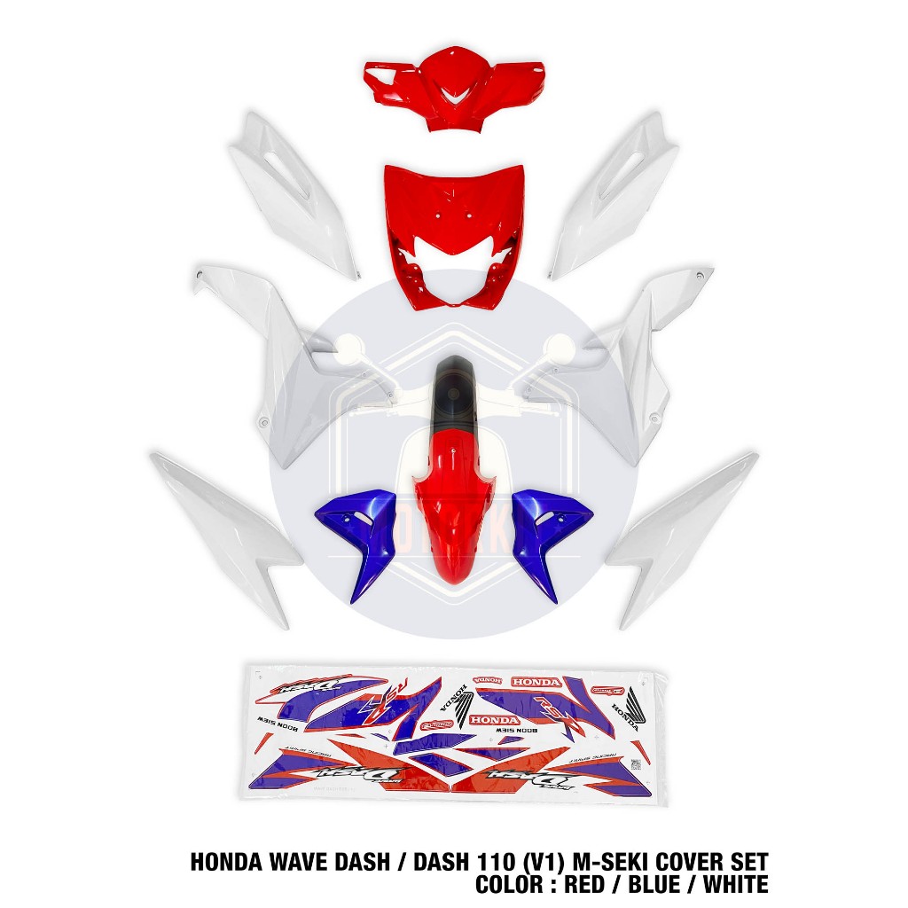 HONDA WAVE DASH 110 DASH 110 DASH110 V1 MSEKI BODY COVER SET M SEKI COVERSET WITH STICKER STRIPE ...