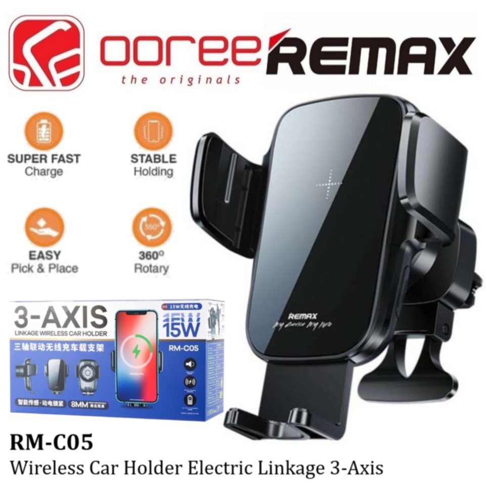 REMAX RM-C05 WIRELESS CHARGING ELECTRIC CAR HOLDER 3-AXIS LINKAGE WITH SUPER FAST CHARGE/STABLE ...