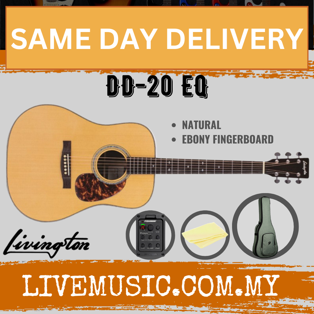 Livingston DD-20 EQ 41" Full Solid Dreadnought Acoustic-Electric Guitar, Ebony FB - Natural ...