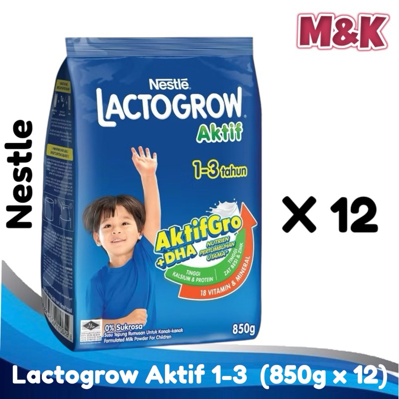 LACTOGROW Aktif (New Packing ) 1-3 (Exp:12/2025 / 4-6yr 850g X 12 pack ...