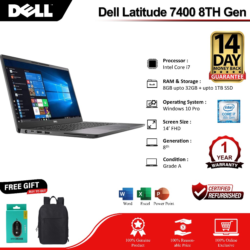 Dell Latitude 7400 Laptop - Intel Core i7-8665U - 8th Generation - 1 TB ...