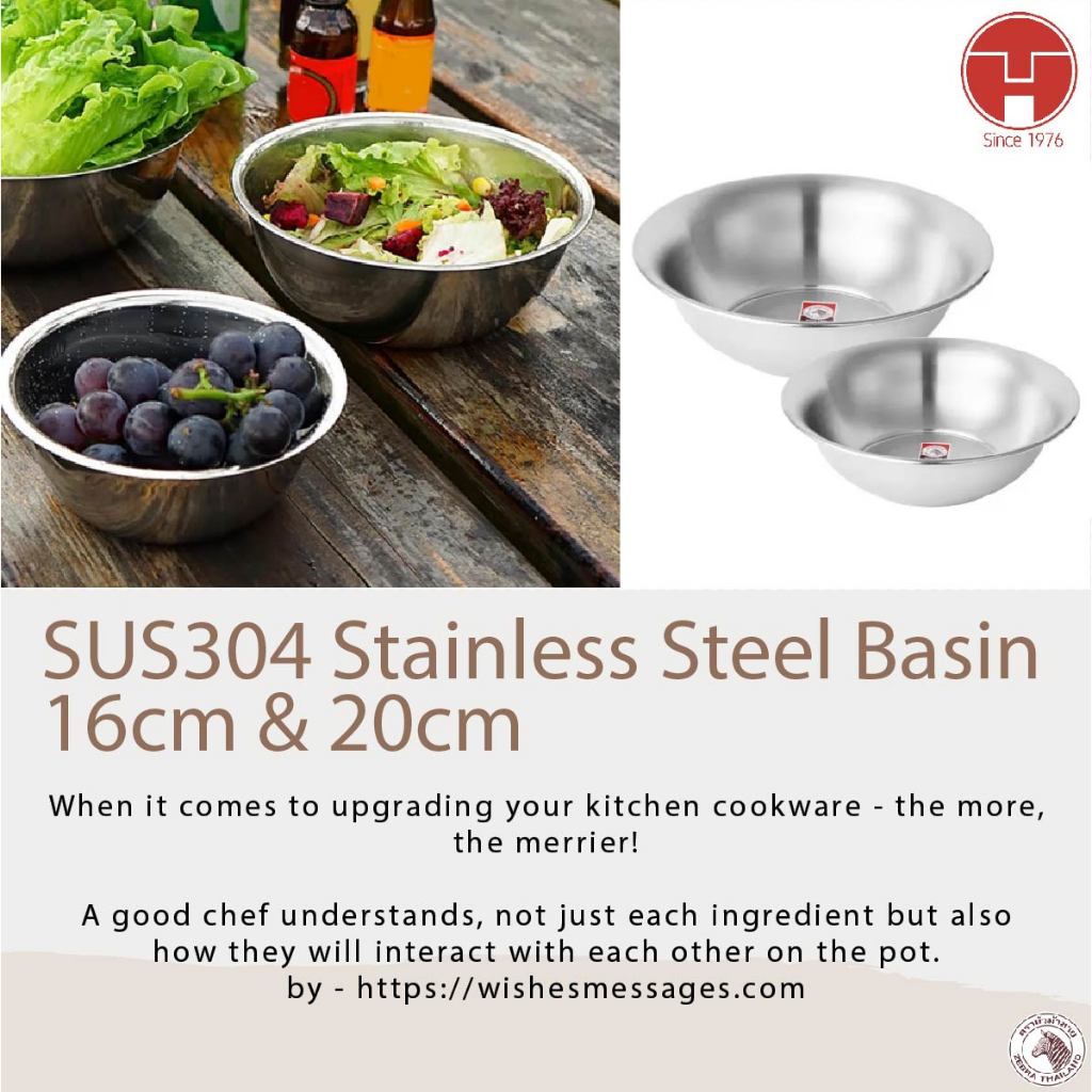 [TeoHin] Zebra SUS304 Stainless Steel Basin 16cm, 20cm , Bowl, Besen ...