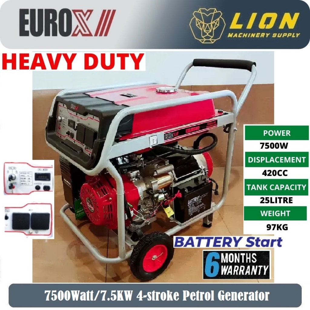 Eurox EGU8502 7500Watt/7.5KW 4-Stroke Gasoline Generator - Electric Start - 6 Months Warranty ...