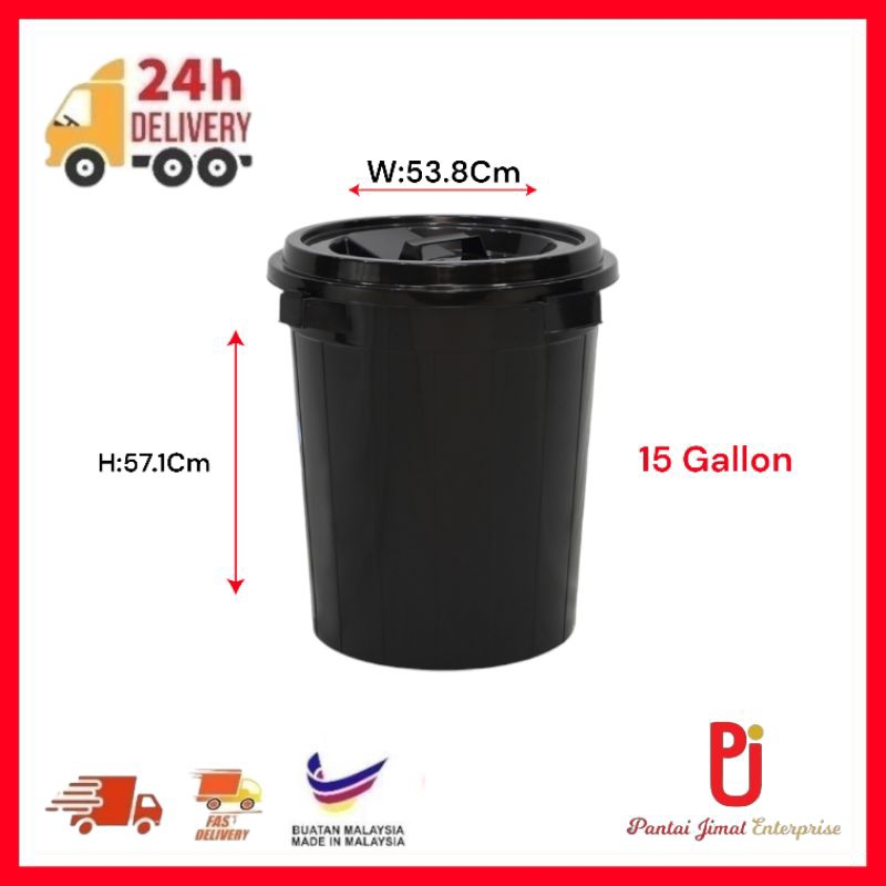 15 Gallon Black Pail With Cover / Rubbish Bin / Dustbin / Tong Sampah Hitam | Shopee Malaysia