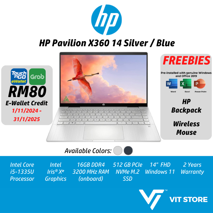 HP Pavilion x360 14-ek1038TU Biru / 14-ek1039TU Perak i5-1335U Intel ...