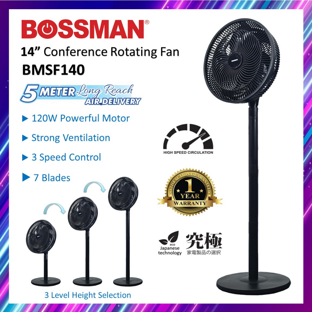 Bossman 14" JET AIR Stand Fan BMSF140 Table Fan Conference Rotating JET FAN Kipas Meja Kipas ...