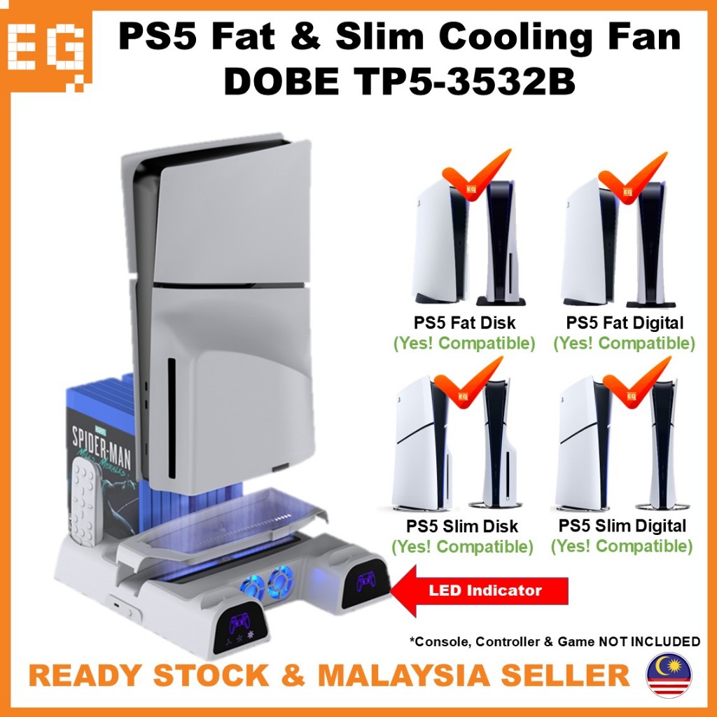 DOBE PS5 SLIM / FAT Cooling Stand Dual Charging Dock Disc Stand Cooler ...