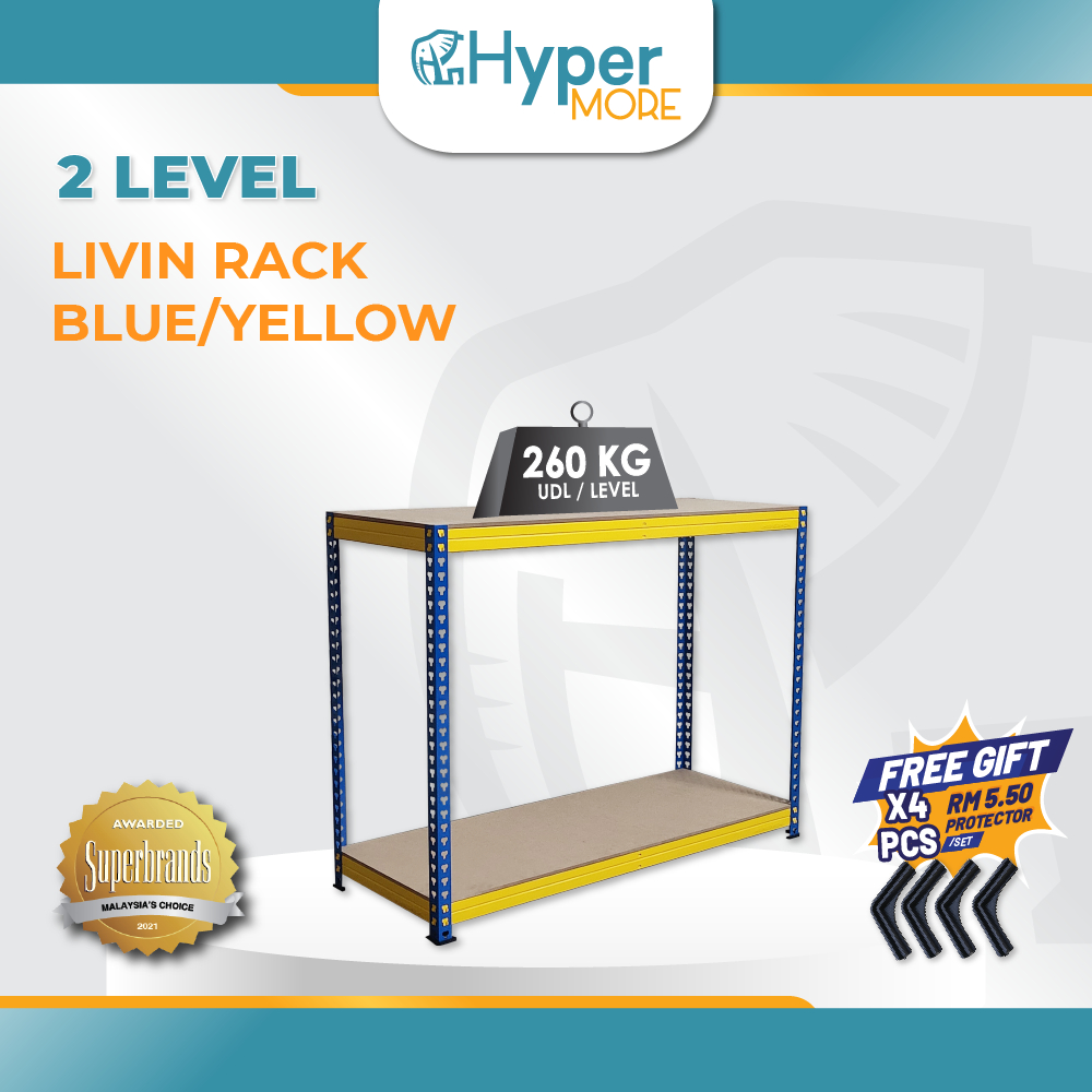 HYPERMORE Livin Rack Blue&Yellow Boltless Rack 2 Levels Shelf Rack ...