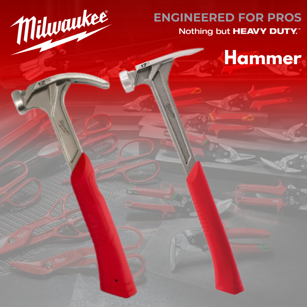 Milwaukee Hammer 17oz Milled Face Framing Hammer & 12oz Smooth Face ...