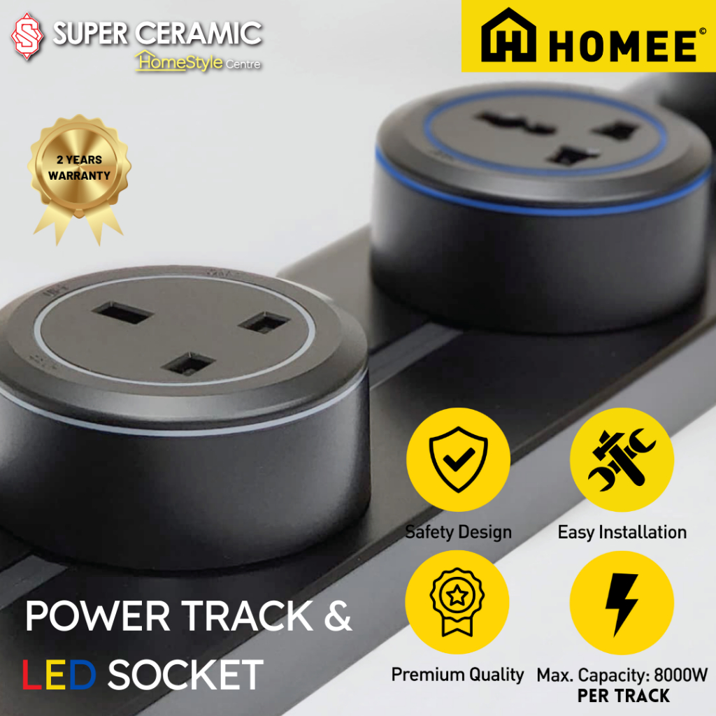 Homee Premium Surface & Conceal Power Track with Power Socket LED - 2 ...