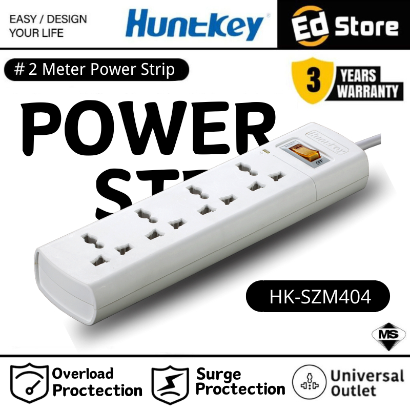 HUNTKEY SZM404 / 4 Universal Sockets / Surge Protection / 2M Extension Cord Power Strip | Shopee ...