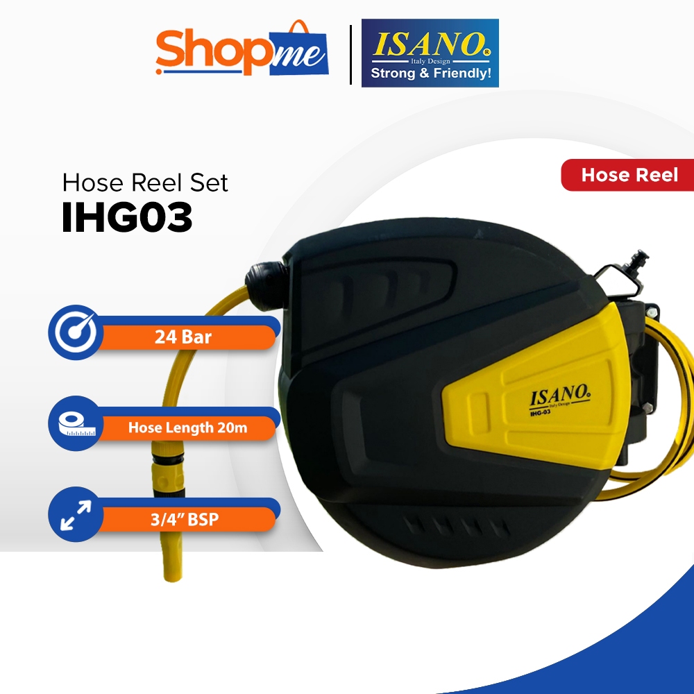 ISANO IHG-03 AUTO Retractable Water Hose Reel Pipe Garden 20m Wall ...