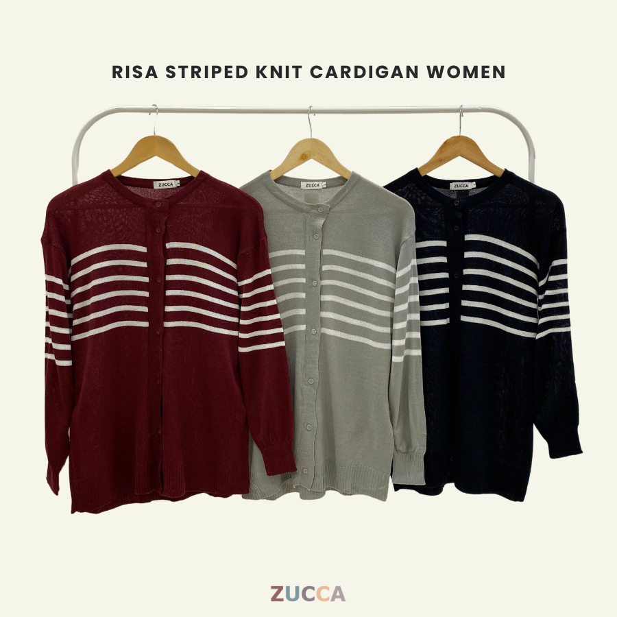 ZUCCA RISA STRIPED KNIT CARDIGAN WOMEN SWEATER - PS072 | Shopee Malaysia