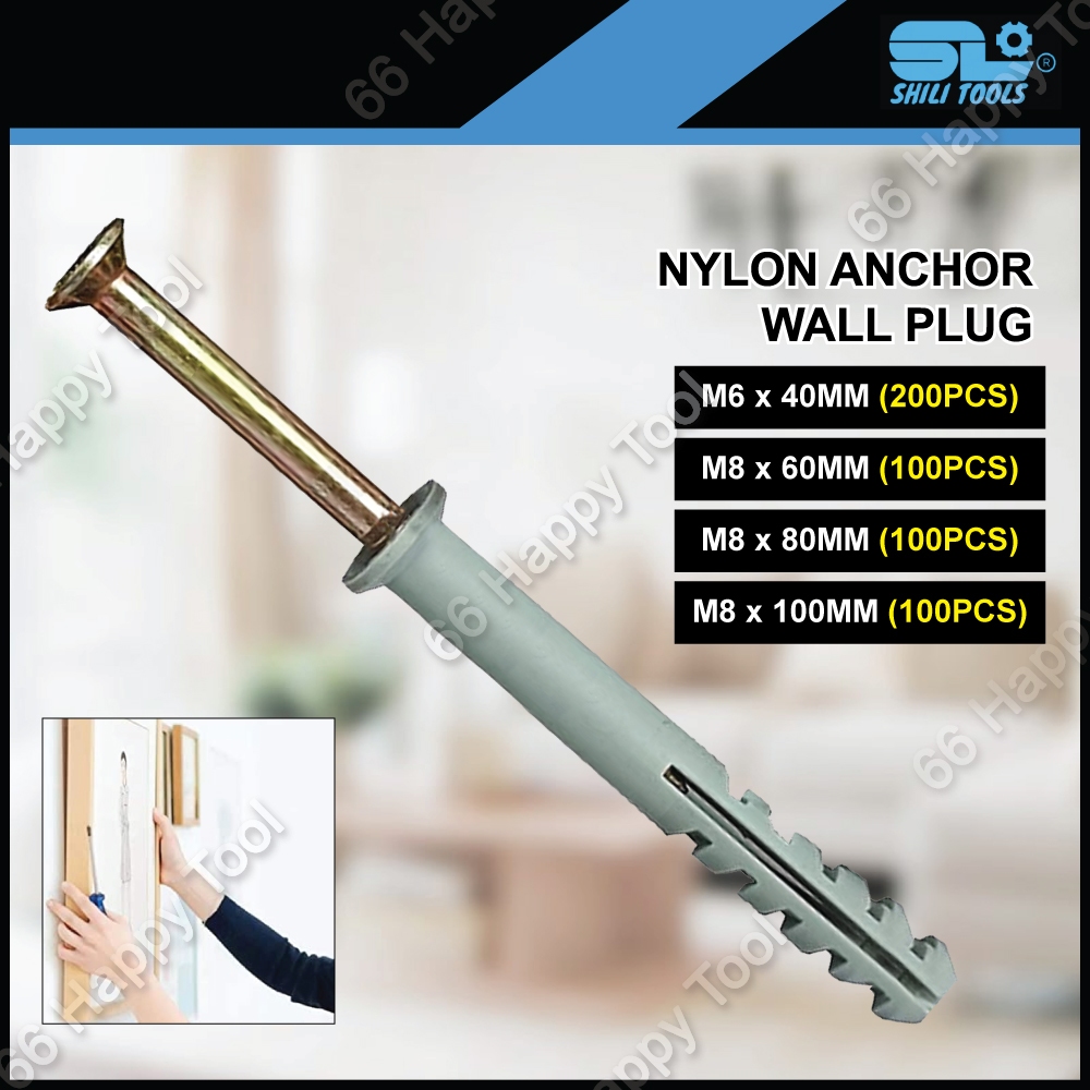 Shili Tools Nylon Anchor Wall Plug 40mm / 60mm / 80mm / 100mm PVC Wall ...