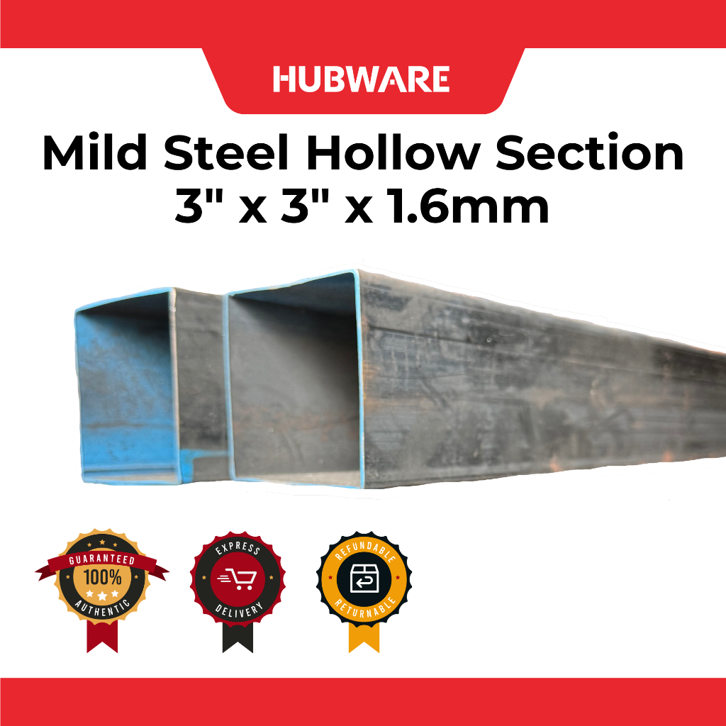 Mild Steel Hollow Section Besi Hollow 3" x 3" 1.6mm Thickness | Shopee ...