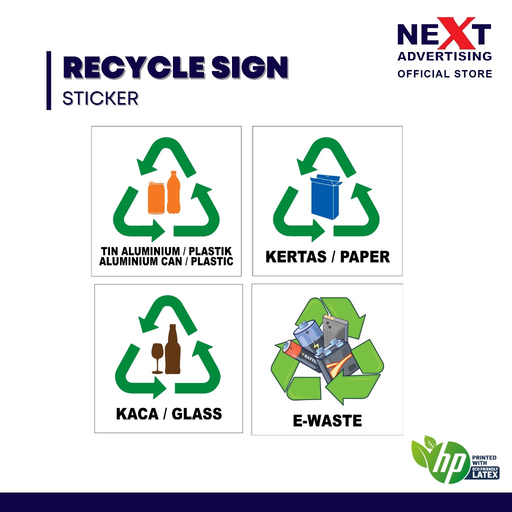 Recycle Sign | Cans/Plastic/Paper/Glass/E-waste Recycle | Sticker Only ...