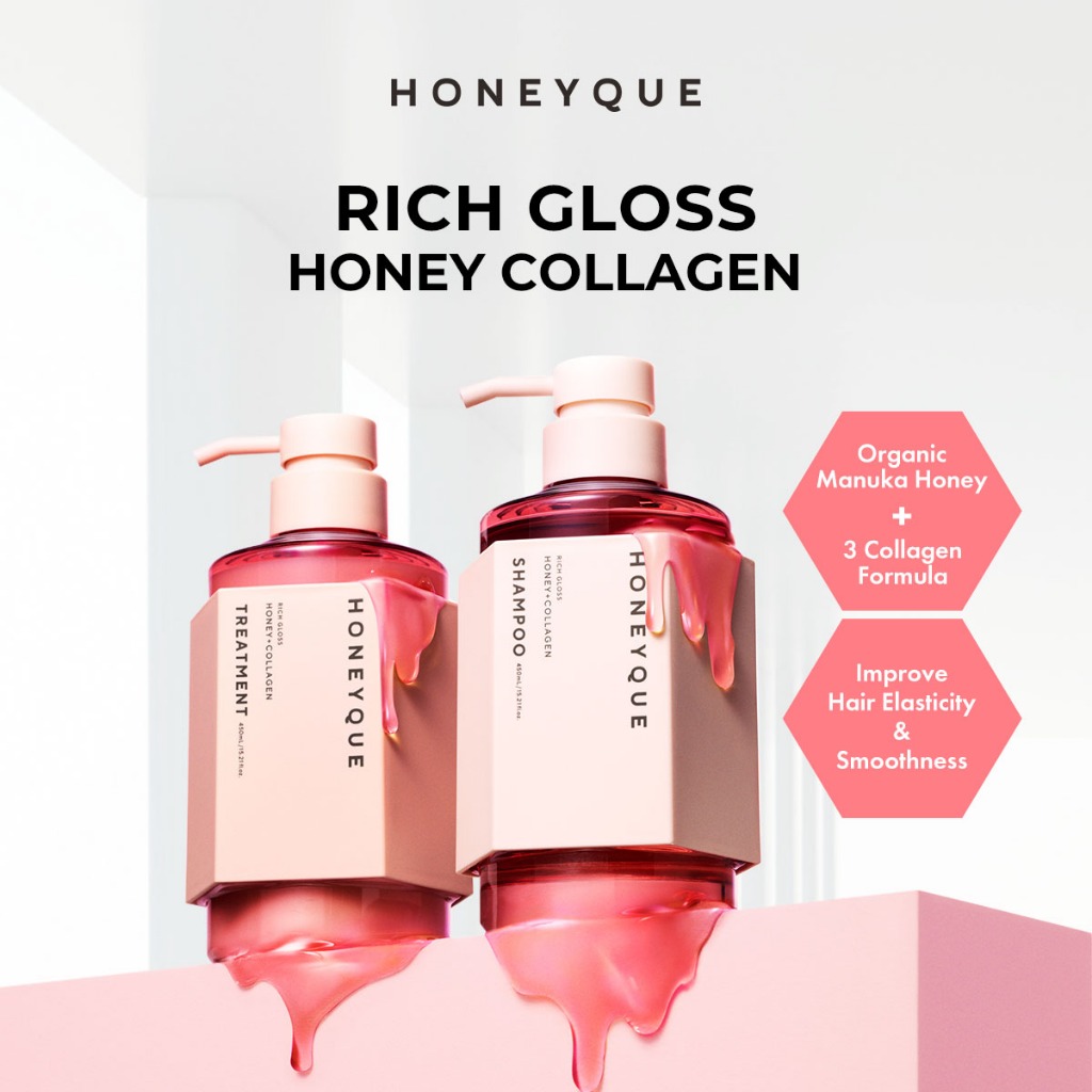 HONEYQUE Rich Gloss Honey Collagen Shampoo/ Treatment (450ml) | Shopee ...